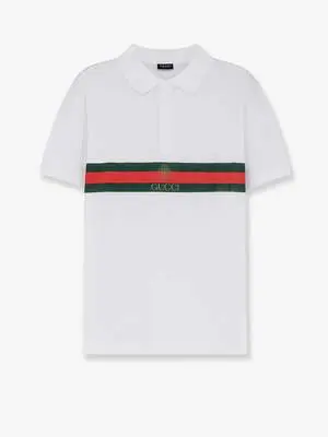 Gucci Cotton Polo Shirt With Web Print On The Front - Multicolor