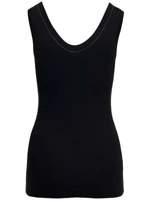 Brunello Cucinelli Cotton Top With Monile Detail - Black