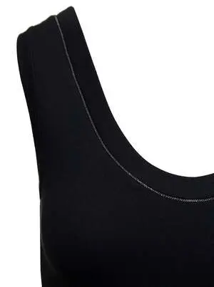 Brunello Cucinelli Cotton Top With Monile Detail - Black