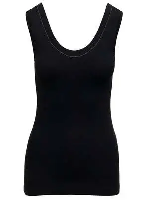 Brunello Cucinelli Cotton Top With Monile Detail - Black