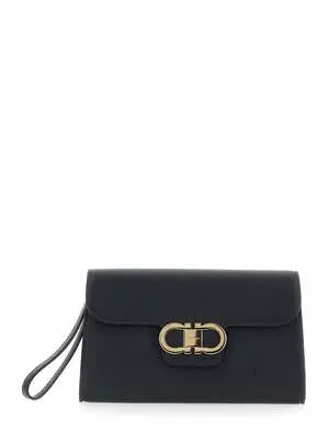 FERRAGAMO Grained Leather Clutch With Double Gancini Buckle - Multicolor