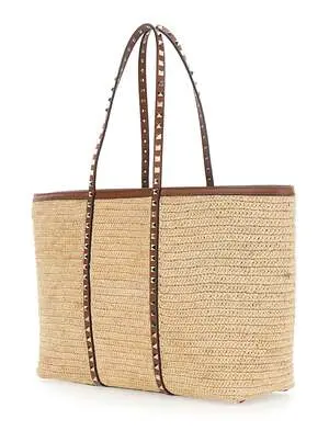 Valentino Garavani Raffia Shopper Bag With Rockstud Embellishments