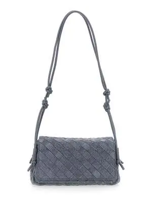 Bottega Veneta Blue Suede Crossbody Bag With Intreccio Motif - Multicolor