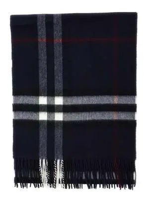 Burberry Blue Scarf With Fringed Edges And All-over Check Motif In Cashmere For - Multicolor