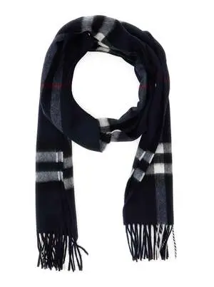 Burberry Blue Scarf With Fringed Edges And All-over Check Motif In Cashmere For - Multicolor