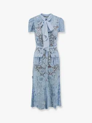 SELF-PORTRAIT Lace Dress With Belt - Blue