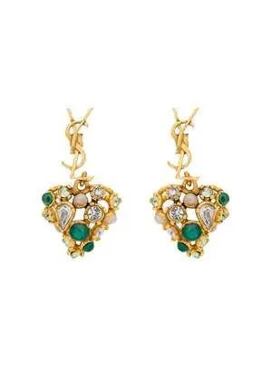 Saint Laurent Gold-colored Earrings With Crystals And Cassandre Plate In Brass Blend For - Multicolor