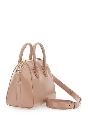 Givenchy Antigona Handbag In Leather With Laminated Logo - Pink