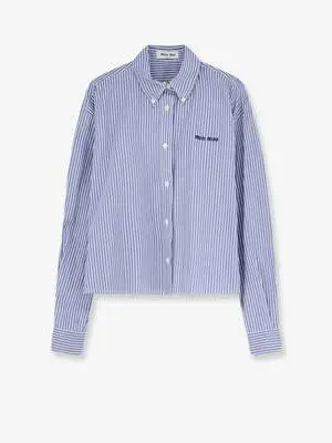 Miu Miu Striped Cotton Button-down Shirt With Embroidered Logo - Multicolor