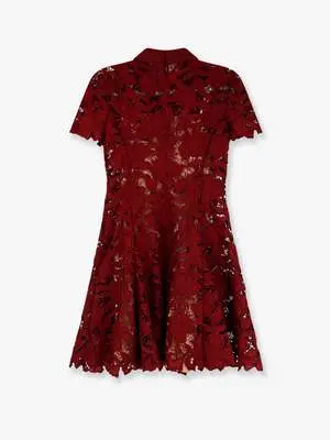 SELF-PORTRAIT Lace Mini Dress With Jeweled Buttons - Red
