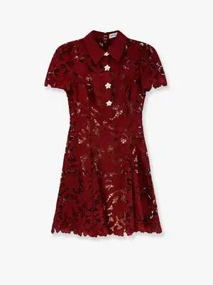 SELF-PORTRAIT Lace Mini Dress With Jeweled Buttons - Red