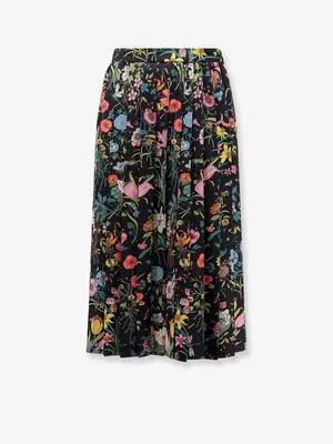 Gucci Silk Midi Skirt With Flora Print - Multicolor