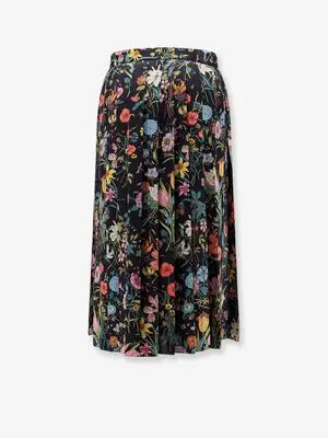 Gucci Silk Midi Skirt With Floral Print - Multicolor