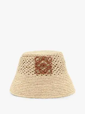 Loewe Raffia Bucket Hat With Anagram Logo - Cream
