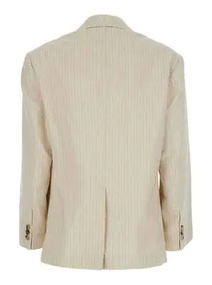Dries Van Noten Beige Striped Embroidered Blazer - Multicolor