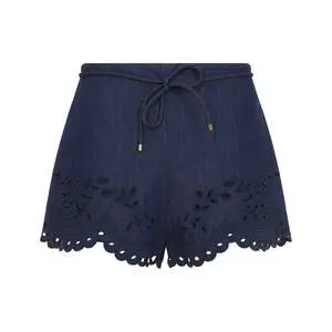 Zimmermann Mahon Broderie Denim Shorts - Blue