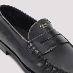 Prada Distressed Leather Loafers - Black
