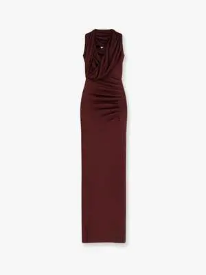 SELF-PORTRAIT Draped Knitted Long Dress - Brown