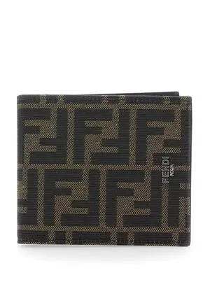 Fendi Fendi Men Brown And Tobacco Leather Bi-Fold Wallet With Fendi Roma Lettering For Men Brown