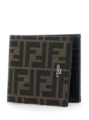 Fendi And Tobacco Leather Bi-fold Wallet With Roma Lettering For - Brown