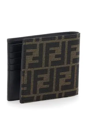 Fendi And Tobacco Leather Bi-fold Wallet With Roma Lettering For - Brown