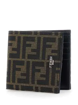 Fendi Brown And Tobacco Leather Bi-fold Wallet With Roma Lettering For - Multicolor
