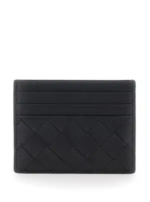 Bottega Veneta Card Holder With Intreccio Motif In Leather For - Black