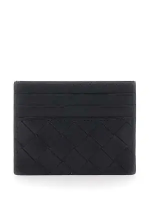 Bottega Veneta Card Holder With Intreccio Motif In Black Leather For - Multicolor
