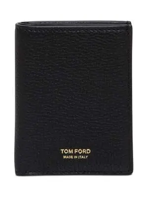 TOM FORD Card Holder With Logo Lettering Embossed On The Front In Grained Leather For - Black