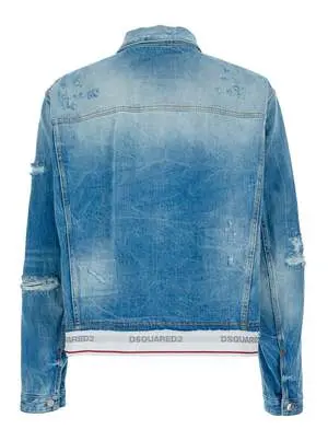 Dsquared2 Denim Jacket With Logo Waistband - Multicolor