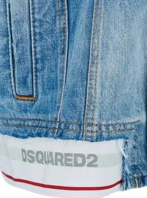 Dsquared2 Denim Jacket With Logo Waistband - Multicolor