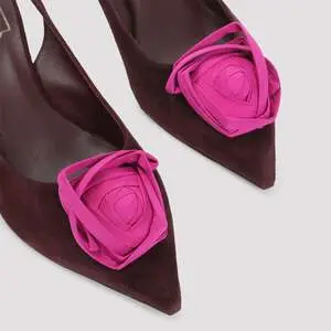 ROGER VIVIER Suede Slingback Pumps With Floral Appliqu - Multicolor