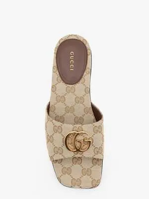 Gucci Gg Fabric Slide Sandals With Metal Logo