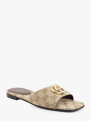 Gucci Gg Fabric Slide Sandals With Metal Logo