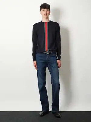 Gucci Cotton Sweater With Nastro Web Detail - Multicolor