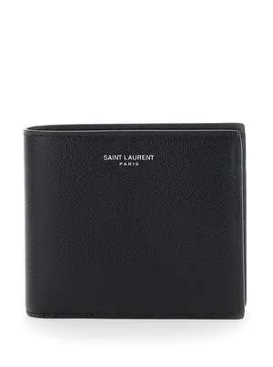 Saint Laurent Bi-fold Wallet 'monogram' With Logo Lettering On The Front In Black Leather For - Multicolor