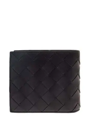 Bottega Veneta Bi-fold Wallet 'intrecciato' With Intreccio Motif In Black Leather For - Multicolor