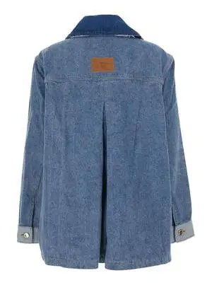 GANNI Denim Jacket With Fringed Collar And Patchwork Design - Multicolor
