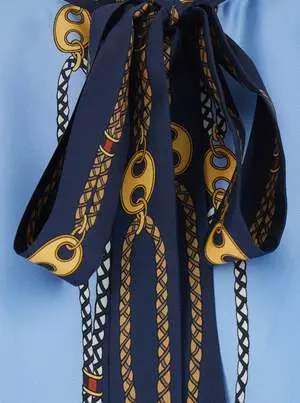Gucci Silk Chain Print Shirt With Front Bow Detail - Multicolor