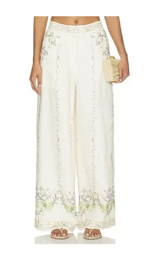 Agua Bendita Embroidered Linen Wide Leg Trousers - Multicolor