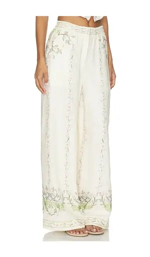 Agua Bendita Embroidered Linen Wide Leg Trousers - Multicolor
