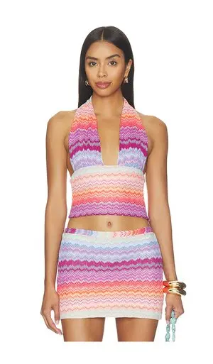 PQ SWIM Halter Neck Knit Top With Chevron Pattern - Sunkissed