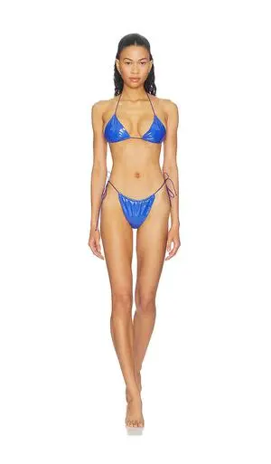 NARANJA FURCADO Latex Triangle Bikini Set - Cobalt