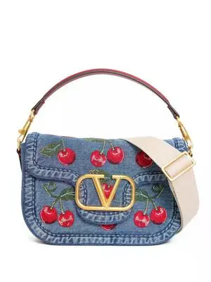 Valentino Garavani Alltime Denim Shoulder Bag With Cherrific Embroidery