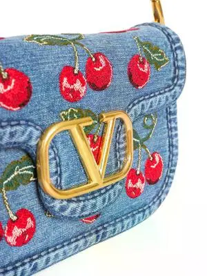 Valentino Garavani Alltime Denim Shoulder Bag With Cherrific Embroidery