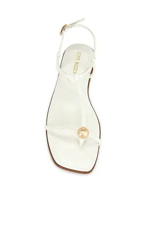 Steve Madden White Leather Square Toe Flat Sandals With Ankle Buckle