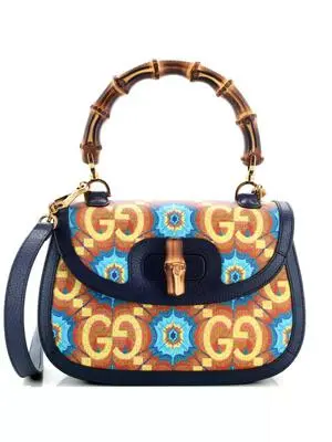 Gucci Bamboo 1947 Top Handle Bag Kaleidoscope Print Gg Coated Canvas Medium Crossbody Bag - Blue
