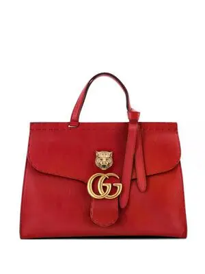 Gucci Gg Marmont Animalier Leather Top Handle Bag - Red