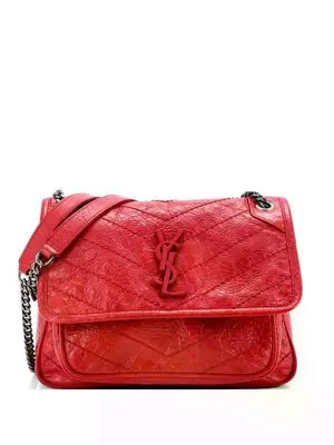 Saint Laurent Niki Chain Flap Bag Matelasse Chevron Leather Baby Shoulder Bag - Red