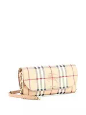 Burberry Haymarket Coated Canvas Henley Wallet On Chain Crossbody Bag - Brown